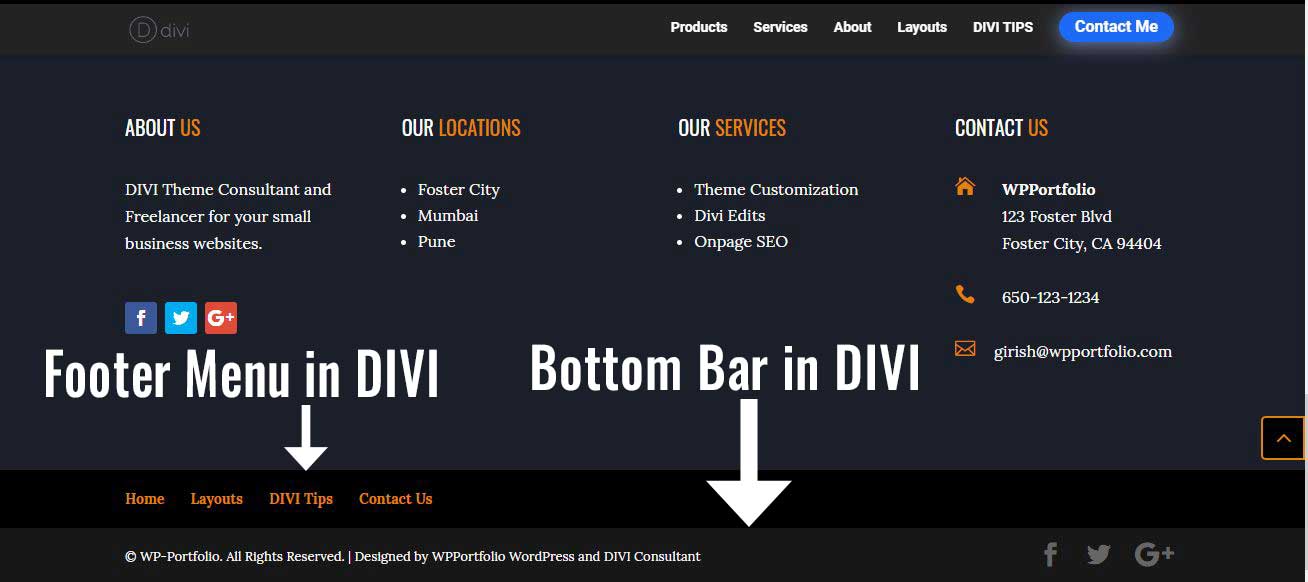 Center The DIVI Footer Menu And Bottom Bar Contents WPPortfolio